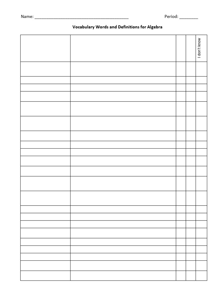 Vocabulary List For Algebra | PDF | Factorization | Numbers