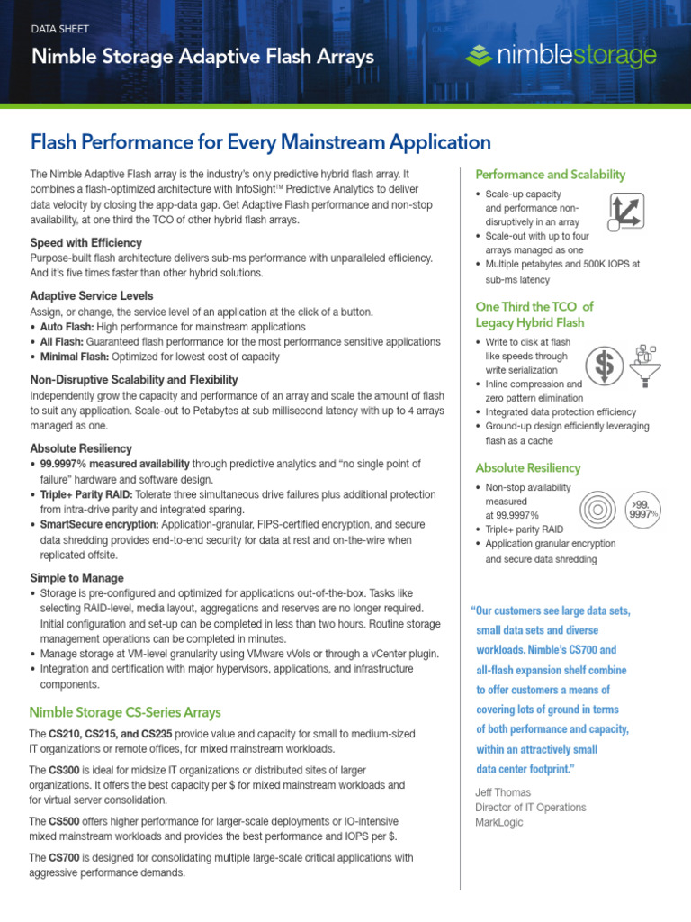 Nimble Storage Adaptive Flash Datasheet CS300 500 700 | PDF