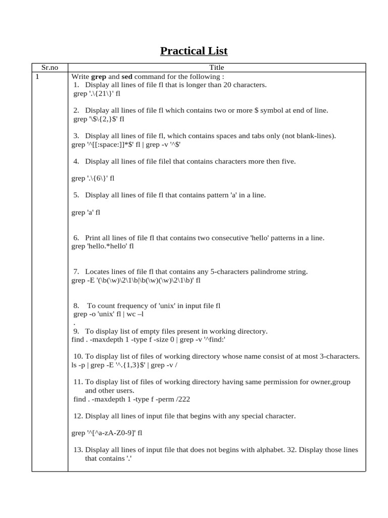 Practical List: Grep Sed | PDF