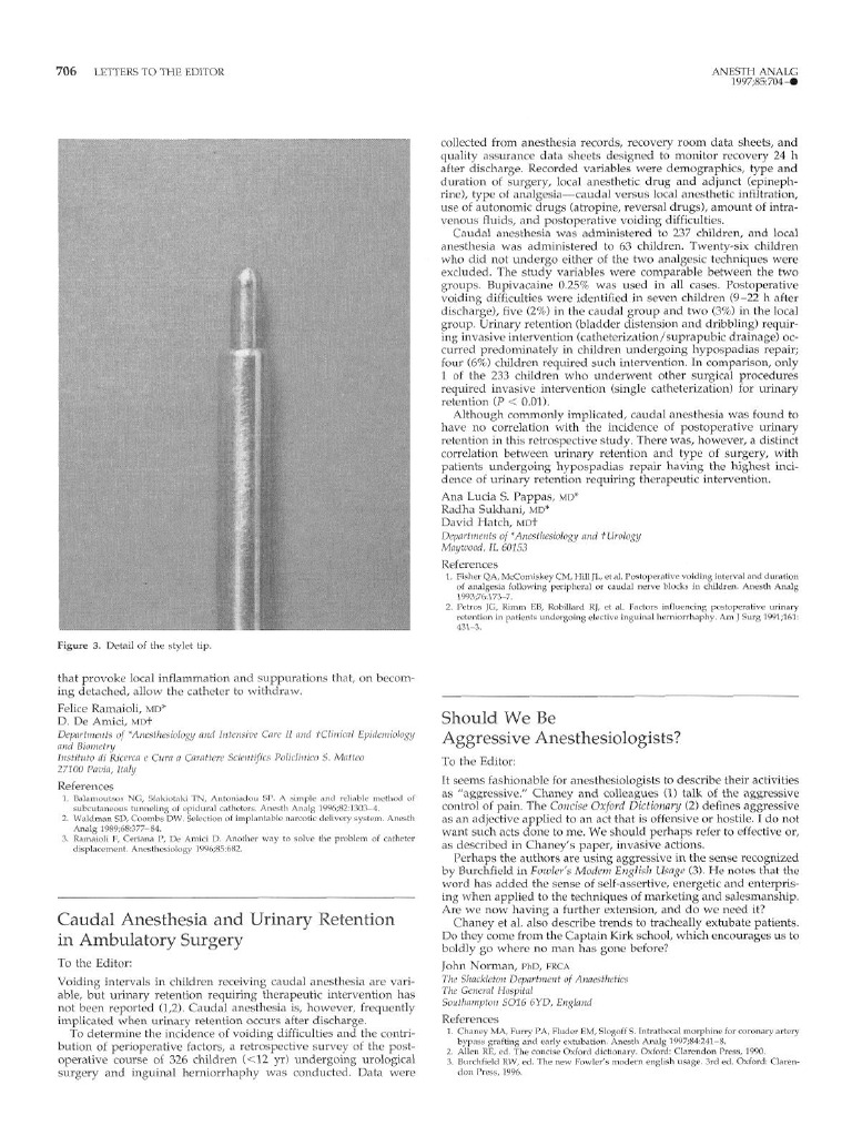 Caudal Anesthesia and Urinary Retention In.44 | PDF
