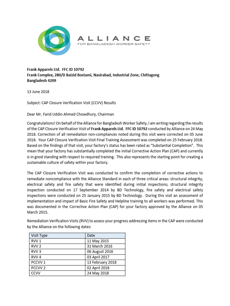 CAP Closure Verification | PDF | Regulatory Compliance | Occupational ...