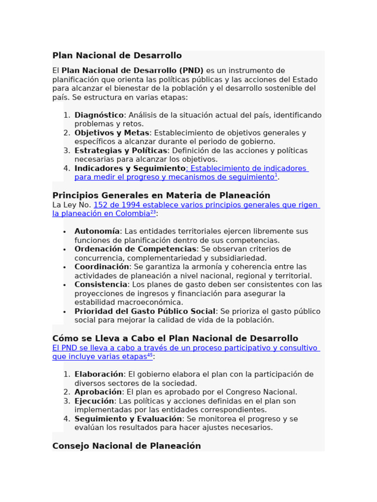 Plan Nacional de Desarrollo | PDF