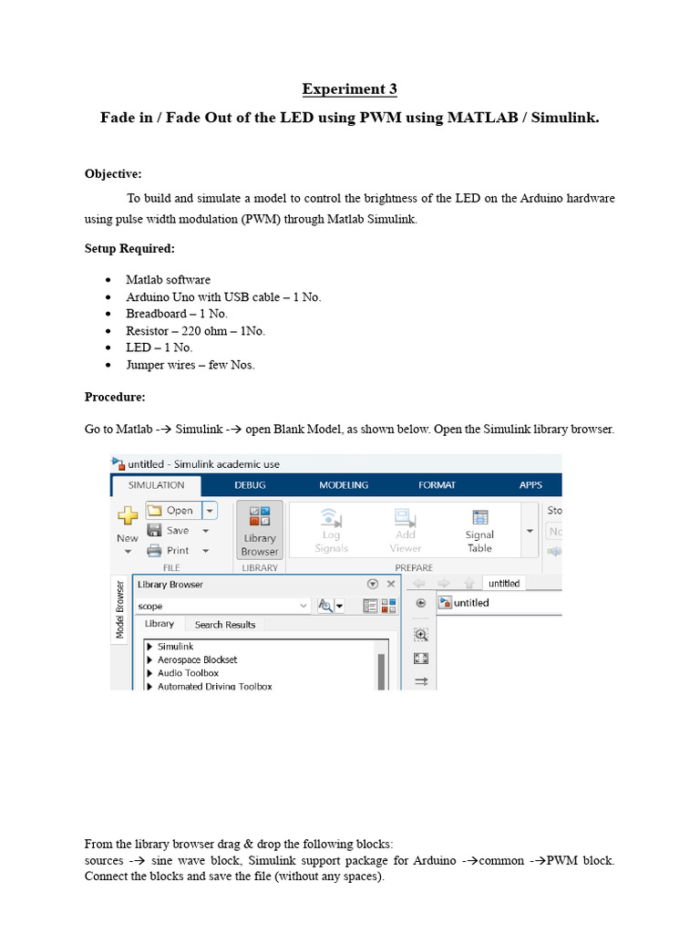 Ex3 - Fade in Fade Out of The LED Using PWM Using MATLAB Simulink. | PDF