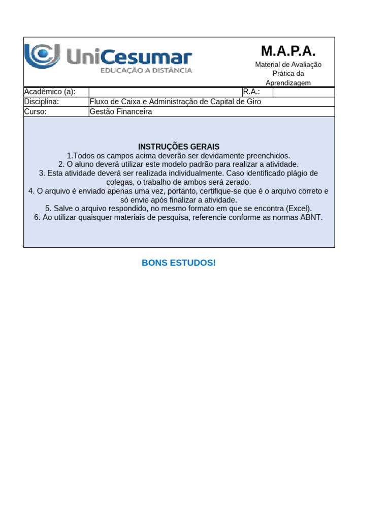Mapa Fluxo de Caixa e Administração de Capital de Giro | PDF