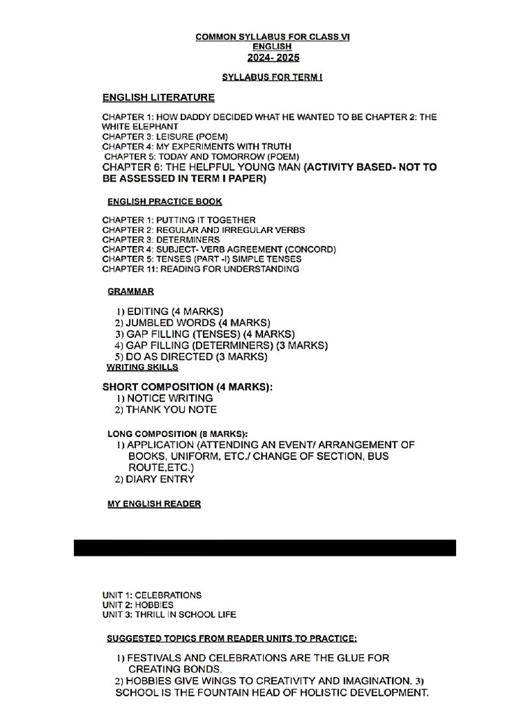 Class-6 Syllabus Combined | PDF