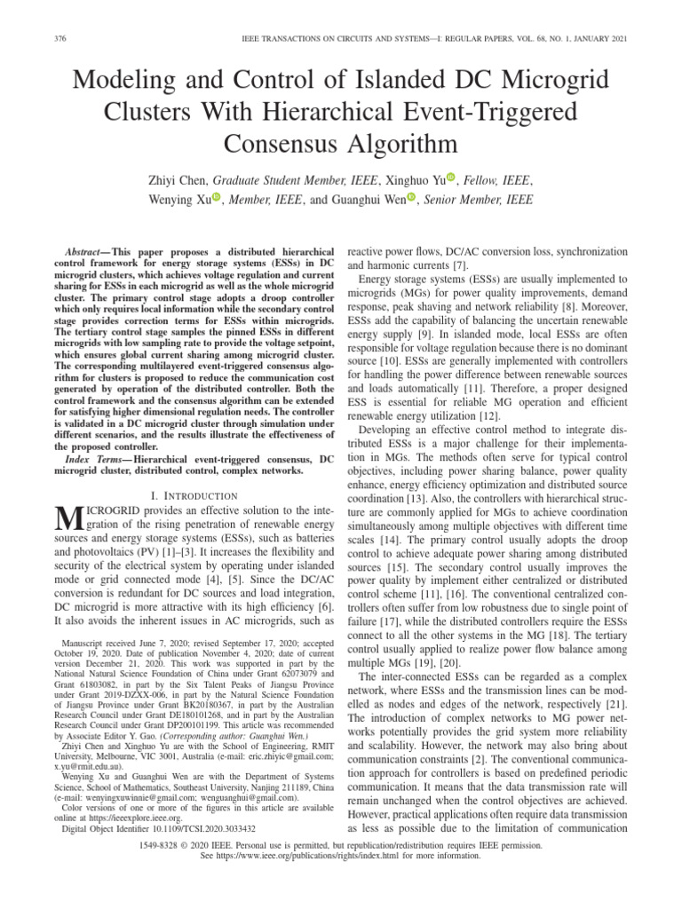 Modeling and Control of Islanded DC Microgrid Clusters With Hierarchical Event-Triggered ...
