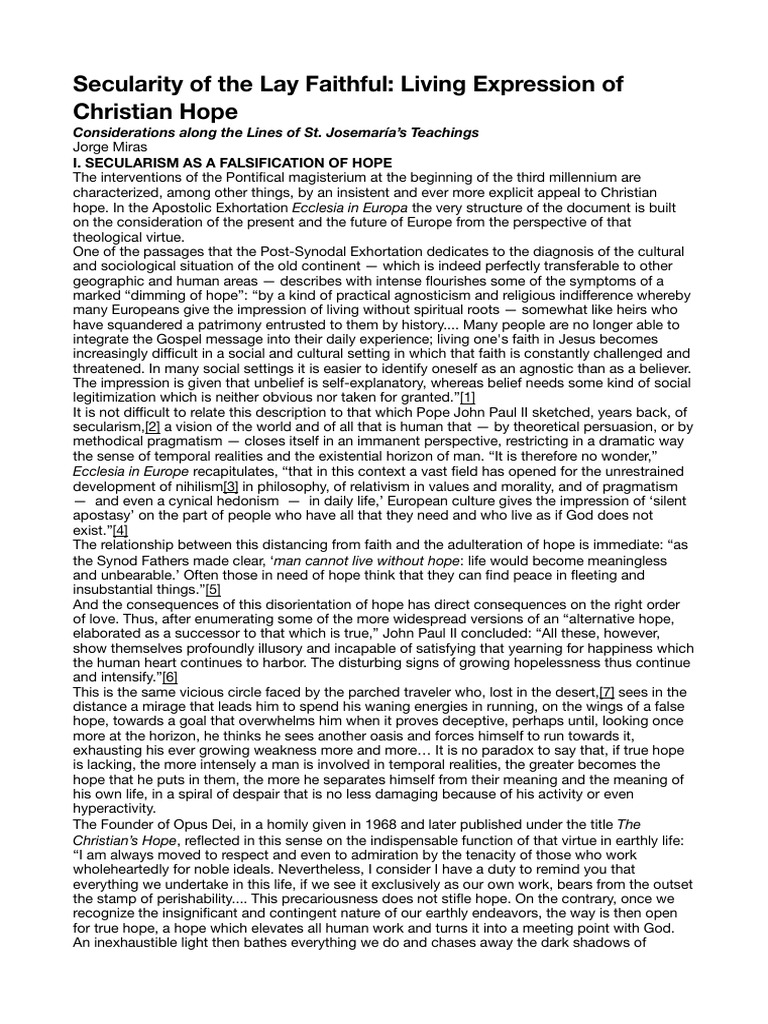 Secularity of The Lay Faithful Living Expression of Christian Hope | PDF