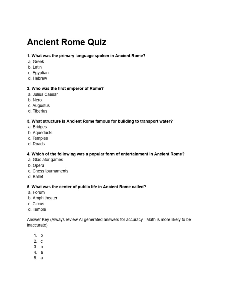 Ancient Rome Quiz | PDF