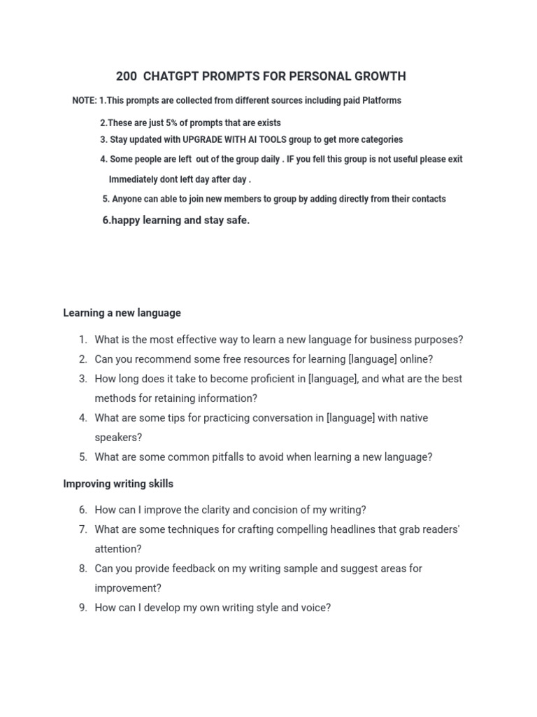 200 Chat GPT Prompts For Upgrade With AI Tools Group | PDF | Critical ...