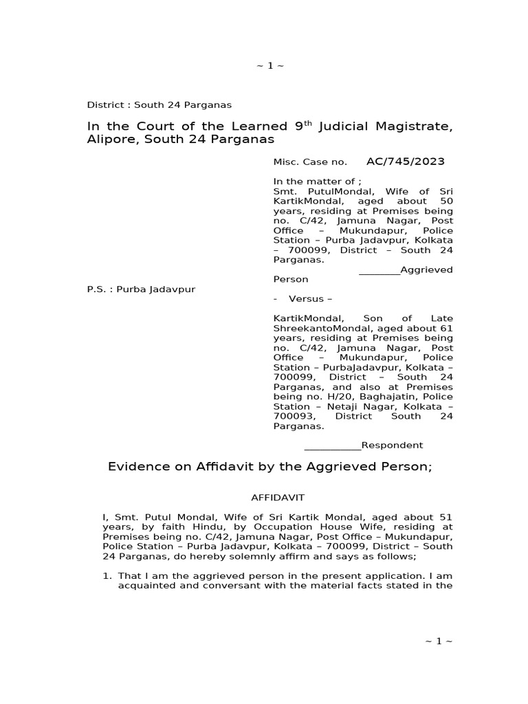 Evidence On Affidavit - AC-745-2023 - Putul Mondal - Kartik Mondal ...