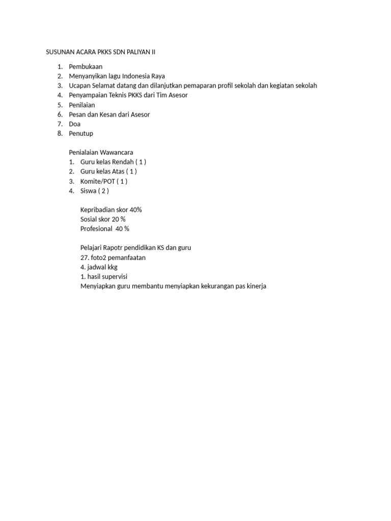 Susunan Acara Pkks SDN Paliyan II | PDF