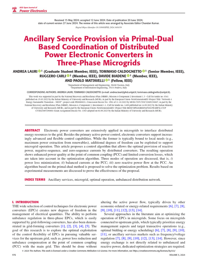 Ancillary Service Provision Via Primal-Dual Based Coordination of Distributed Power Electronic ...