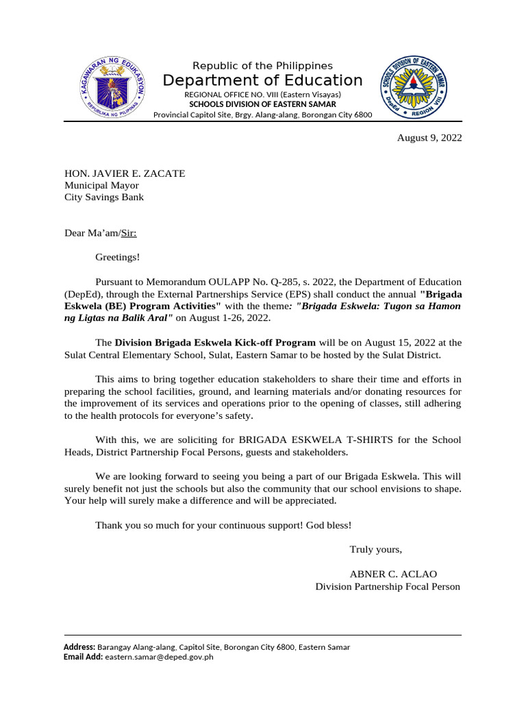 BE LETTER TO CSB | PDF