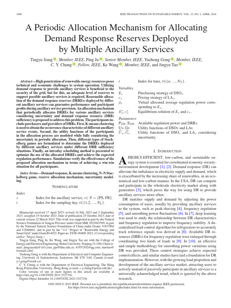 A Periodic Allocation Mechanism For Allocating Demand Response Reserves Deployed by Multiple ...