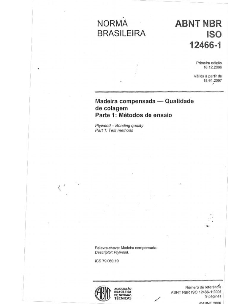 ABNT NBR ISO 12466 - Madeira Compensada - Qualidade de Colagem | PDF