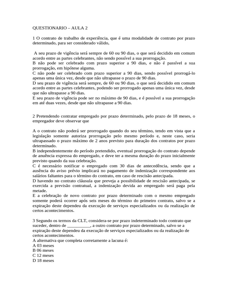 Questionario Aula 2 | PDF