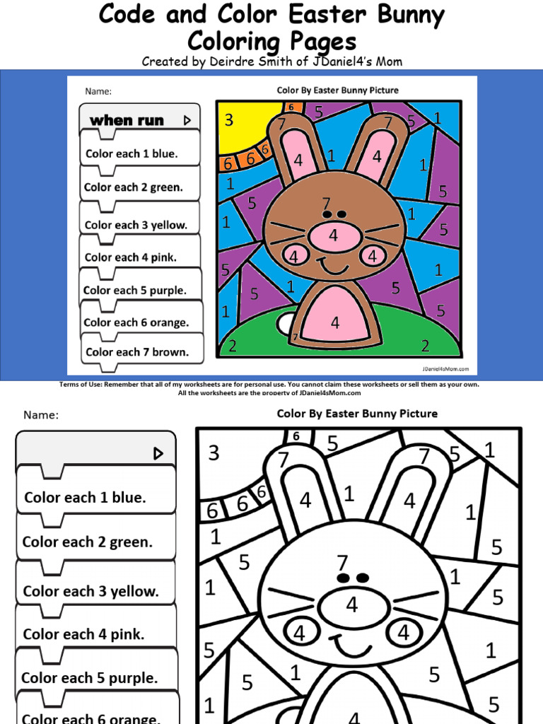 Code and Color Easter Bunny Coloring Pages | PDF