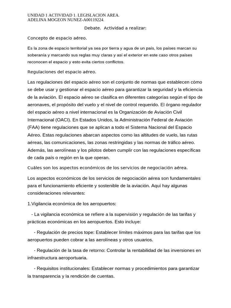 Unidad 1 Actividad 1 Legislacion Aerea | PDF | Aeropuerto | Economias