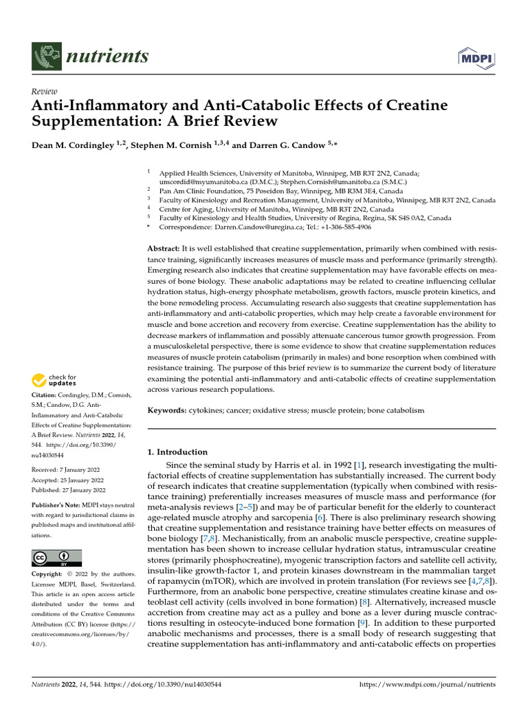 Anti-Inflammatory and Anti-Catabolic Effects of Creatine ...