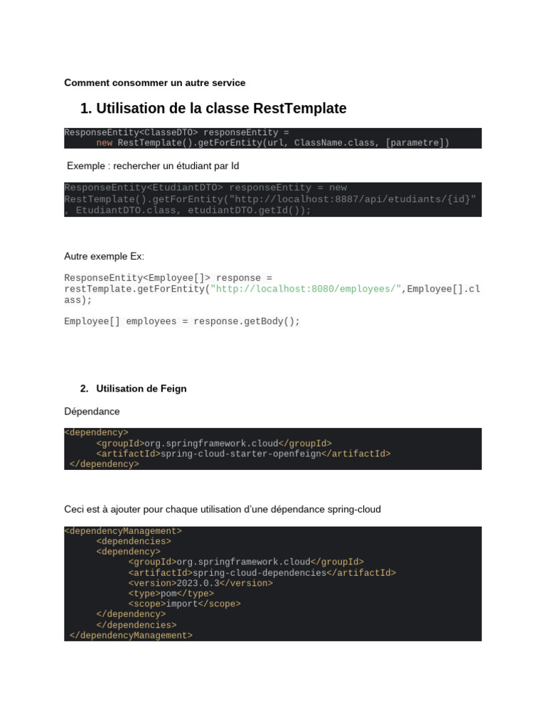 Appel Api RestTemplate | PDF