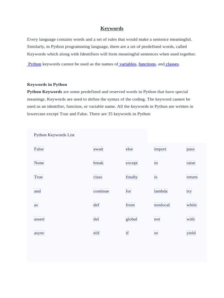 Unit 01 - Keywords - Identifiers | PDF