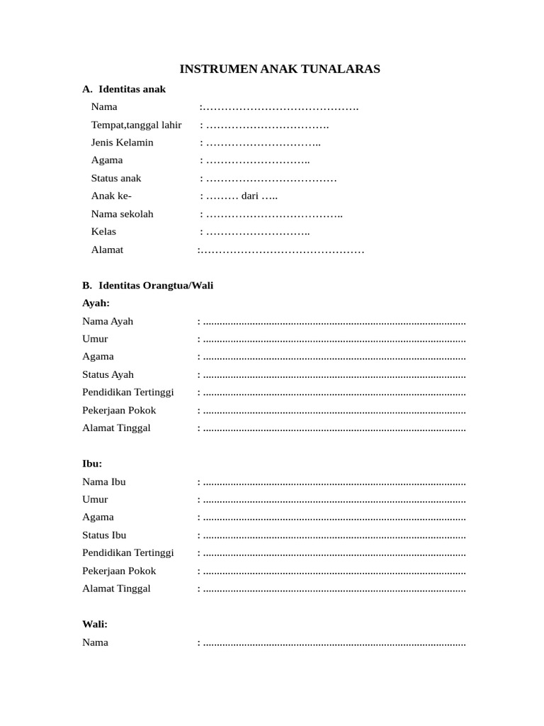 Instrumen Aanak Tunalaras | PDF