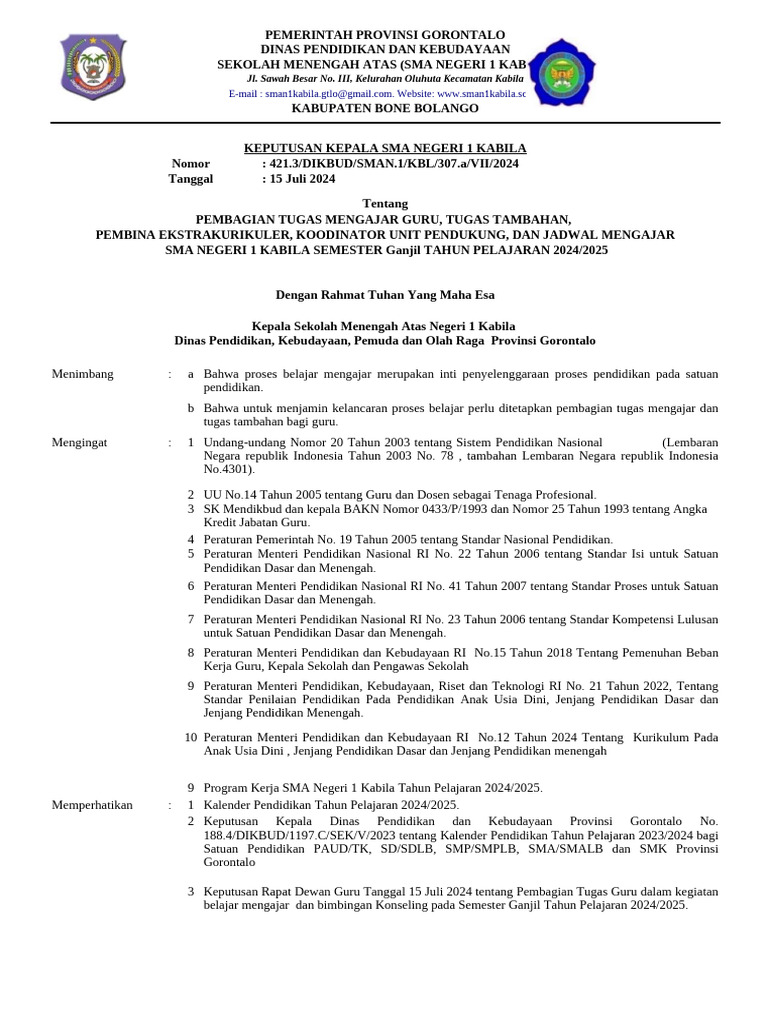 SK Pembagian Tugas Revisi 2 2024-2025 | PDF