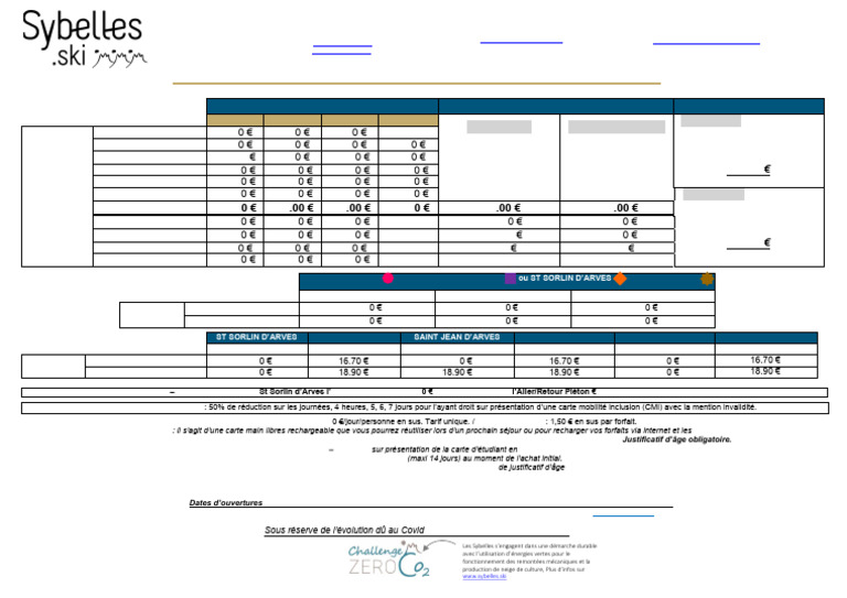 A1 RM Tarifs Publics Sybelles 2023 2024 V09 08 2023 | PDF