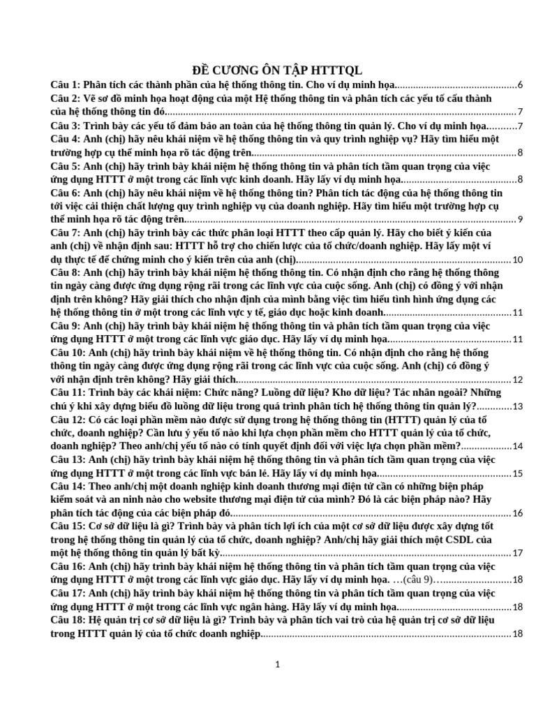 Đề Cương Ôn Tập Htttql | PDF