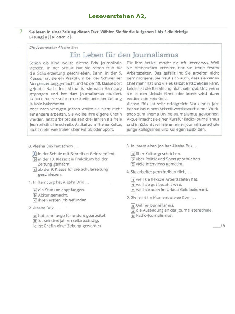 Leseverstehen A2 | PDF