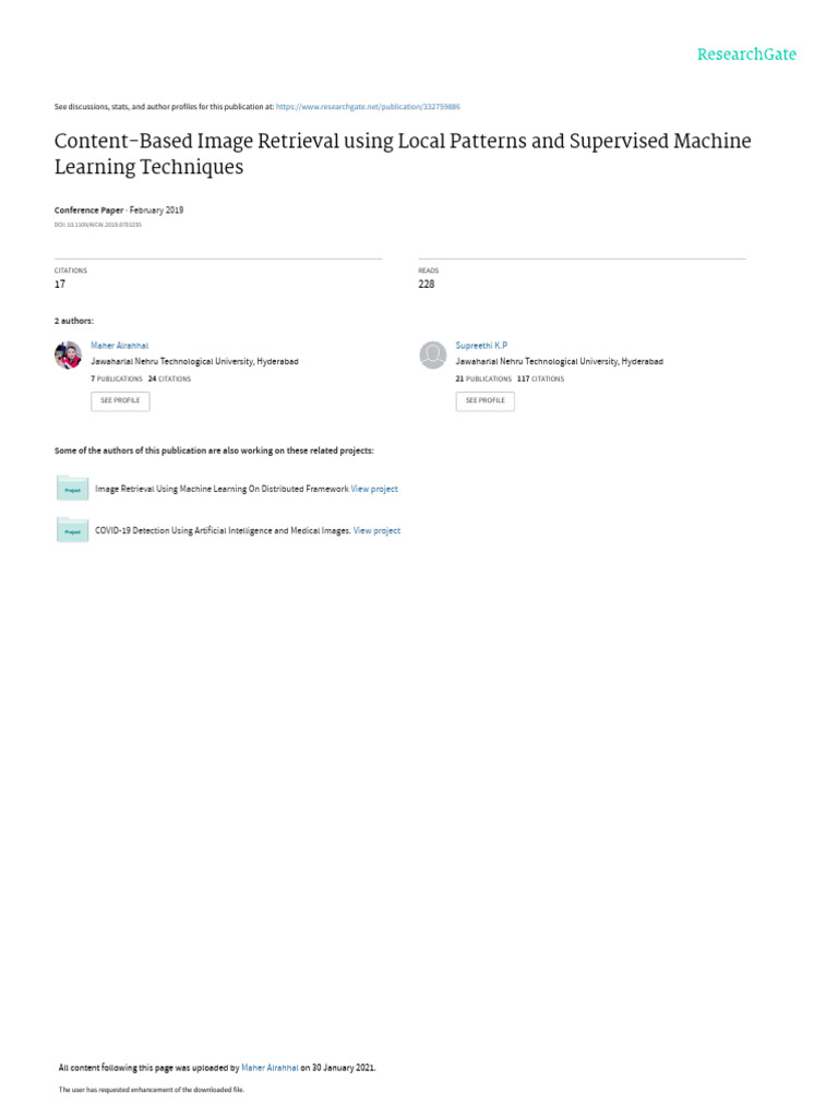 Content-Based Image Retrieval Using Local Patterns and Supervised Machine Learning Techniques | PDF