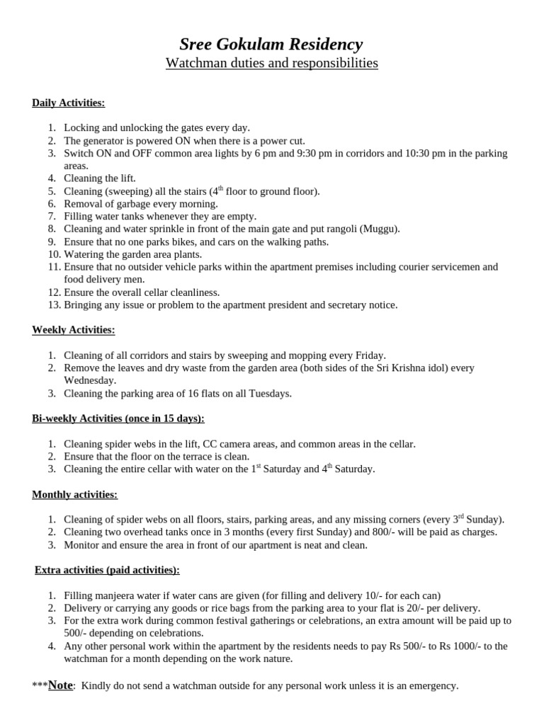 Watchman Duties and Responsibilities | PDF
