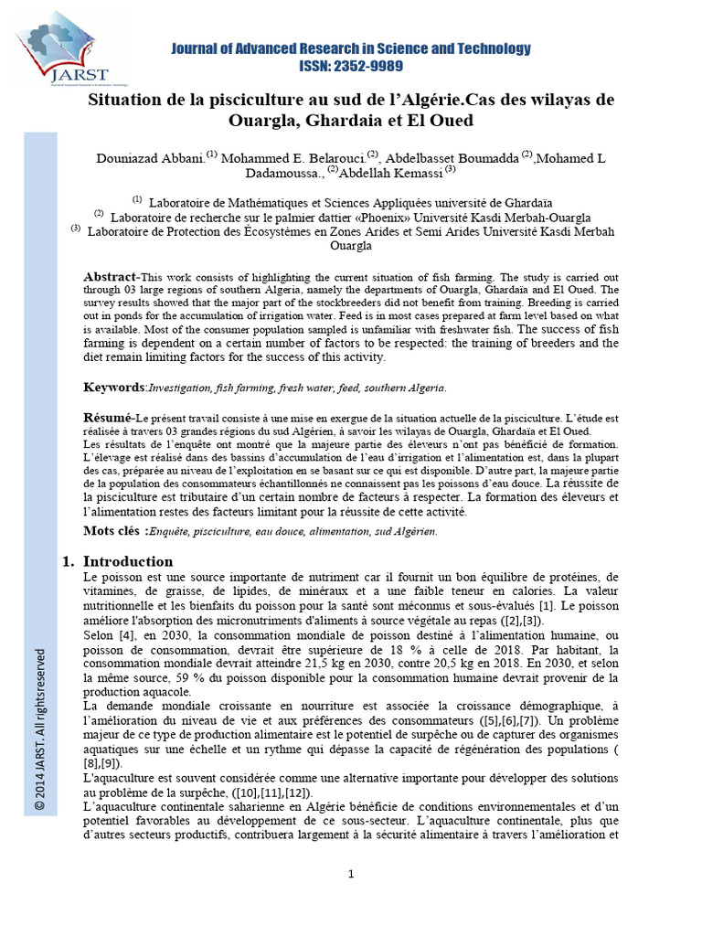 Situation-De-La-Pisciculture-Au-Sud-De-L'algérie-Cas-Des-Wilayas-De ...