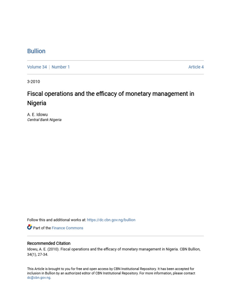 Fiscal Operations and The Efficacy of Monetary Management in Nige | PDF