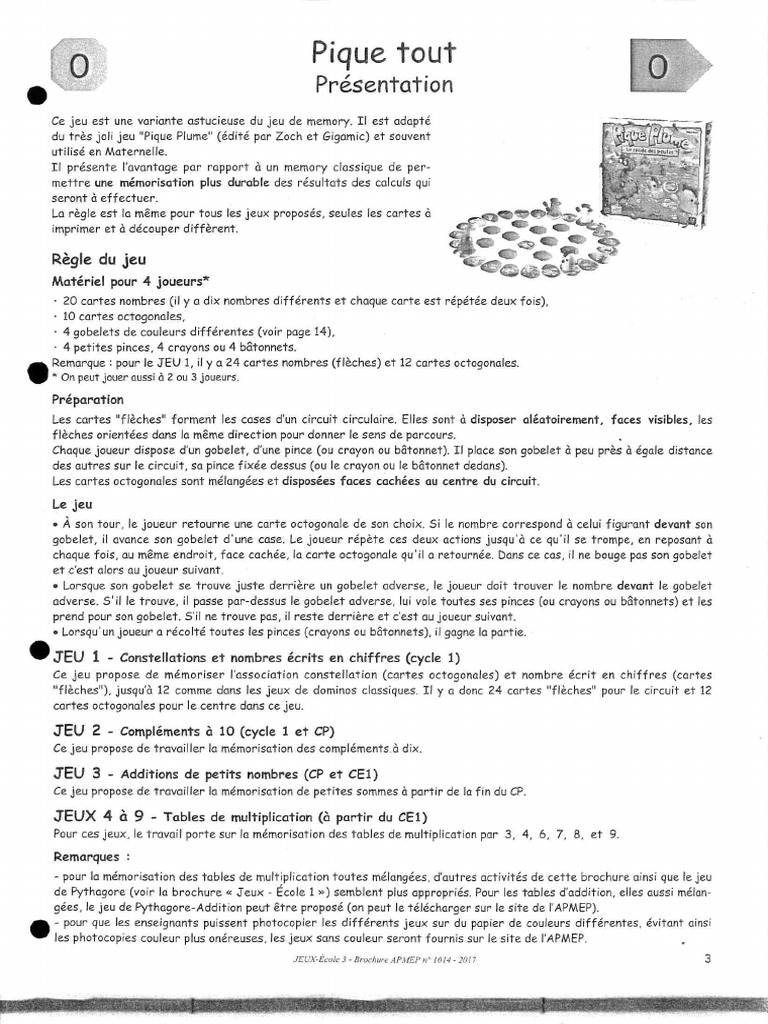 Jeux Maths Pique Tout | PDF