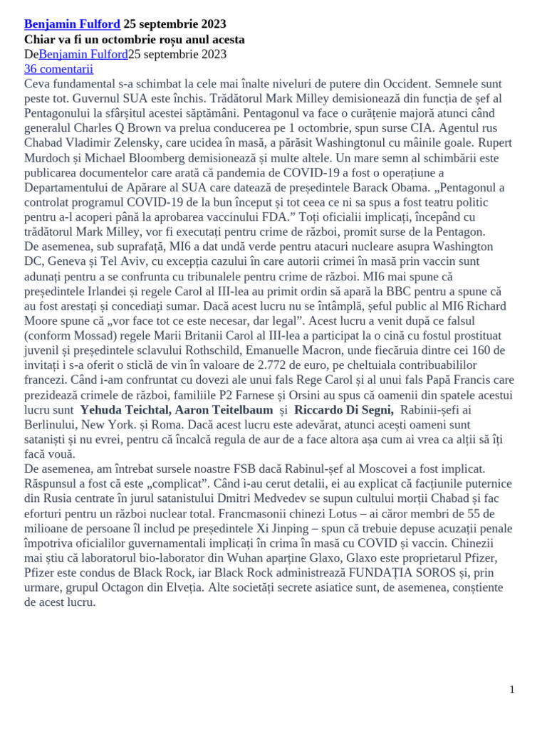 Benjamin Fulford 25 Septembrie 2023 | PDF