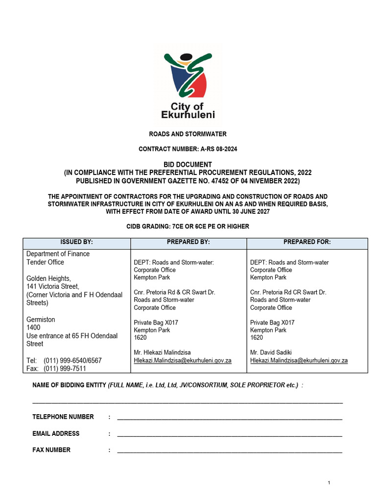 Final Bid Document a Rs 08 2024 the Upgrading and Construction of Roads and Stormwater ...