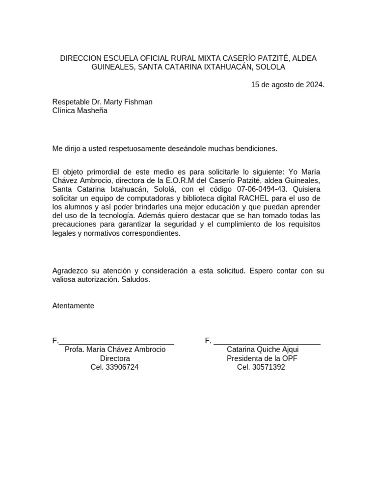 Solicitud EORM Caserío Patzité | PDF