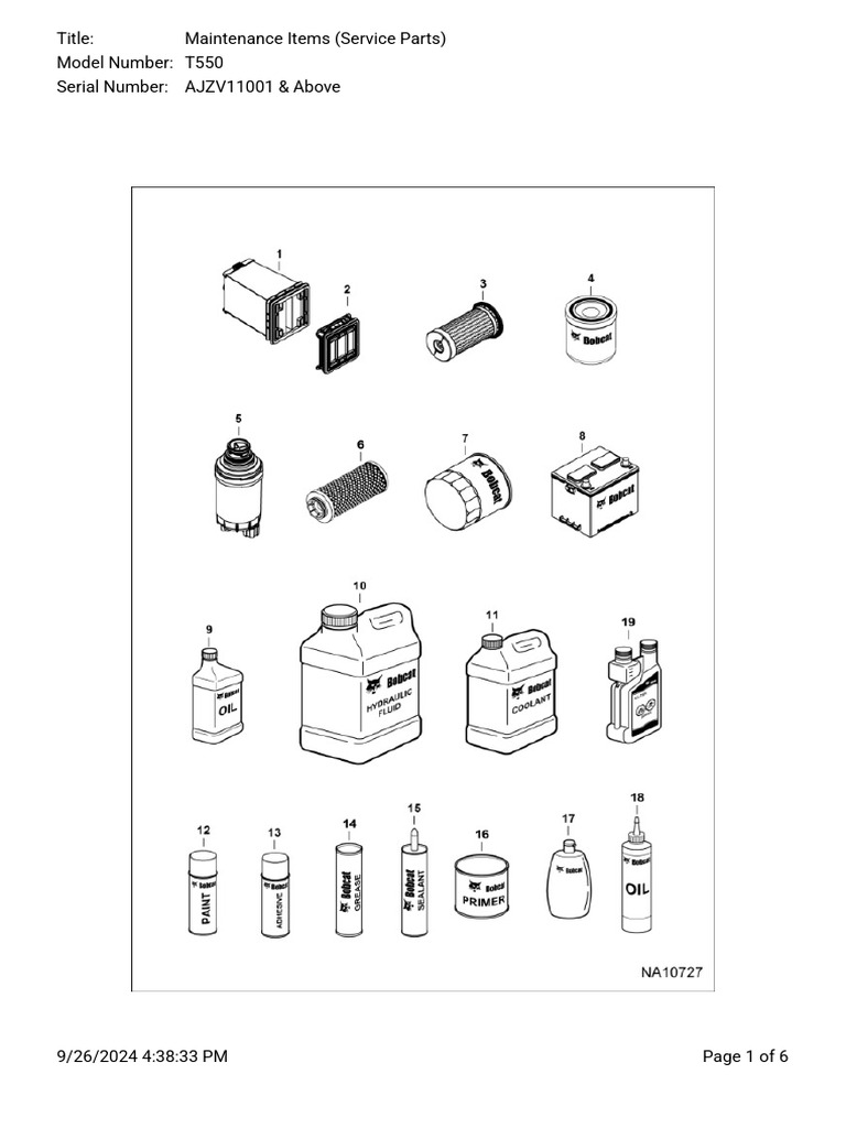 T550 Maintenance Parts List | PDF | Materials