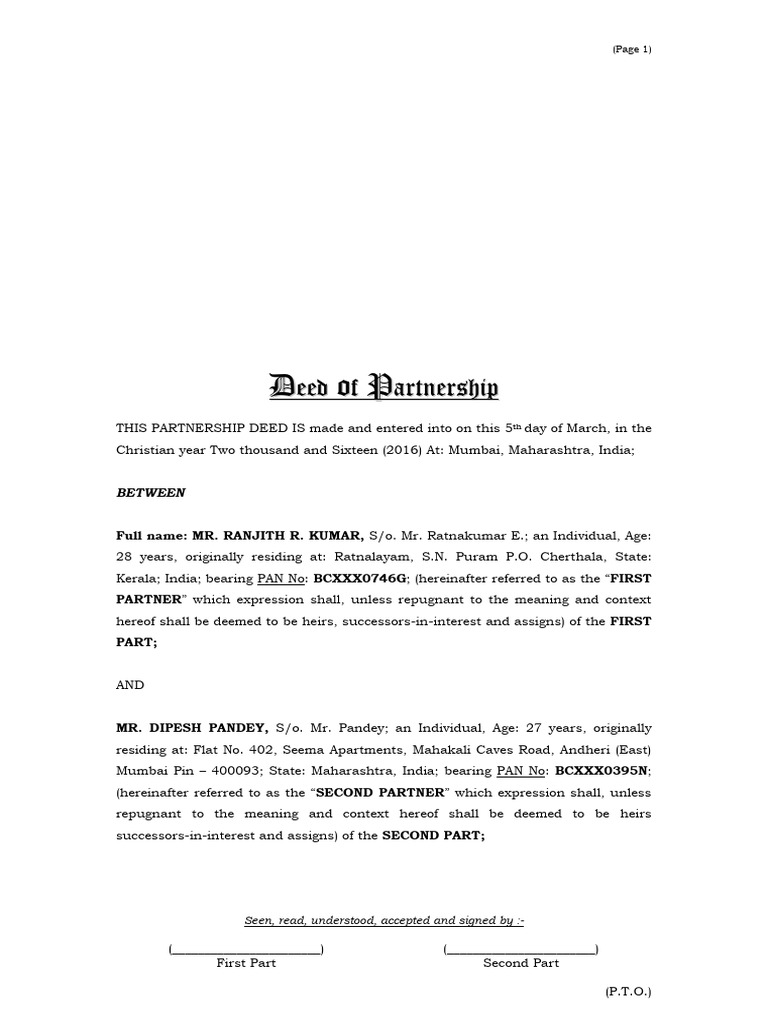 Partnership Deed 14032016 | PDF