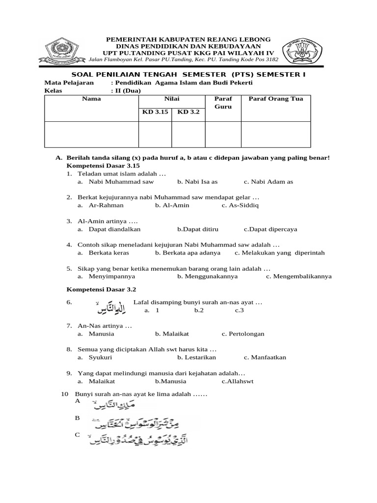 Soal PTS KLS 2 | PDF