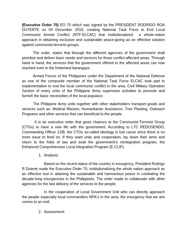 Executive Order 70 | PDF