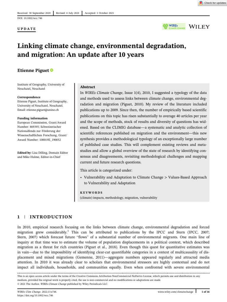 WIREs Climate Change - 2021 - Piguet - Linking Climate Change ...