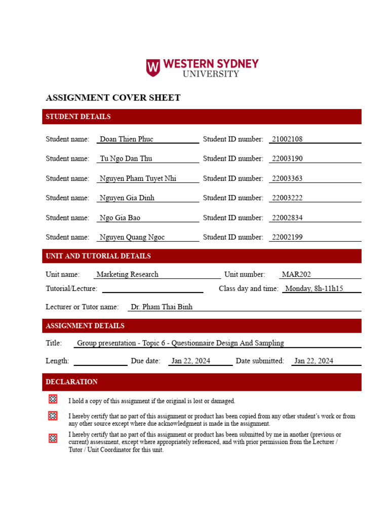 MR5 - G6 - Topic 6 - Questionnaire Design and Sampling | PDF