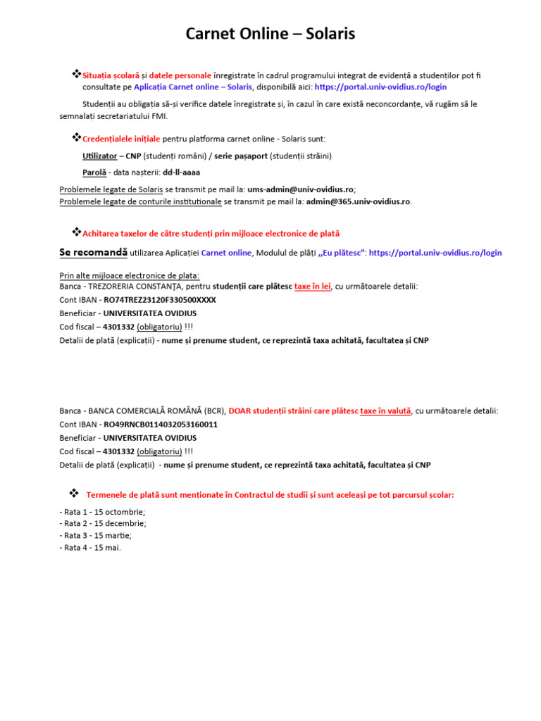 ANUNT Carnet Online - Solaris | PDF