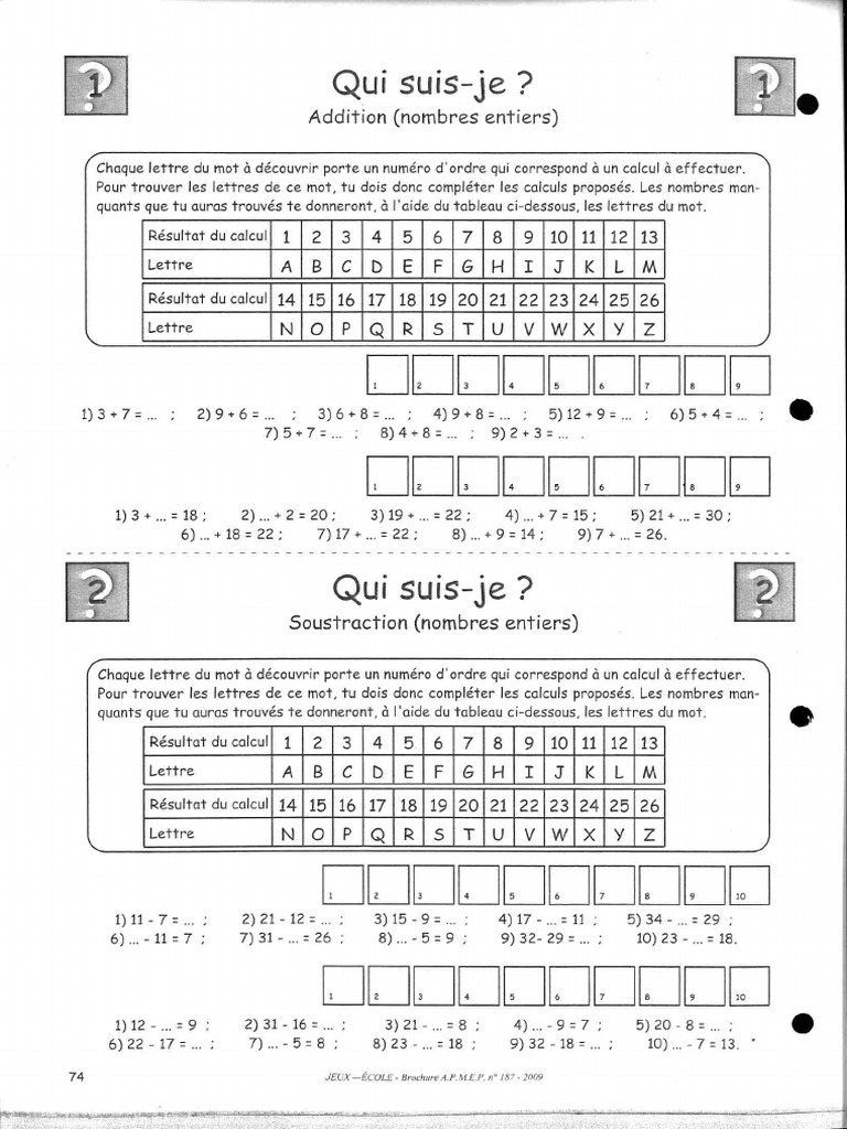 Jeux Maths Qui Suis-Je | PDF