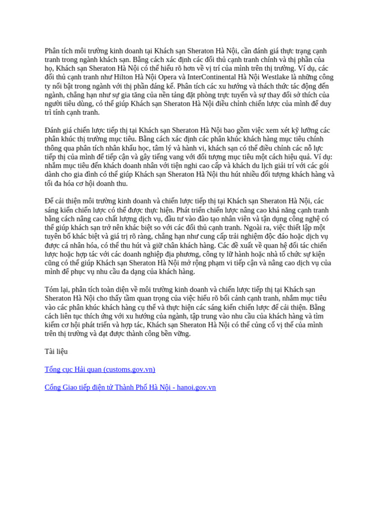 Phân Tích Môi Trư NG Kinh Doanh T I Khách S N Sheraton Hà N I | PDF