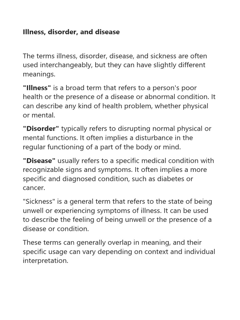 Illness Disorders Diseases | PDF