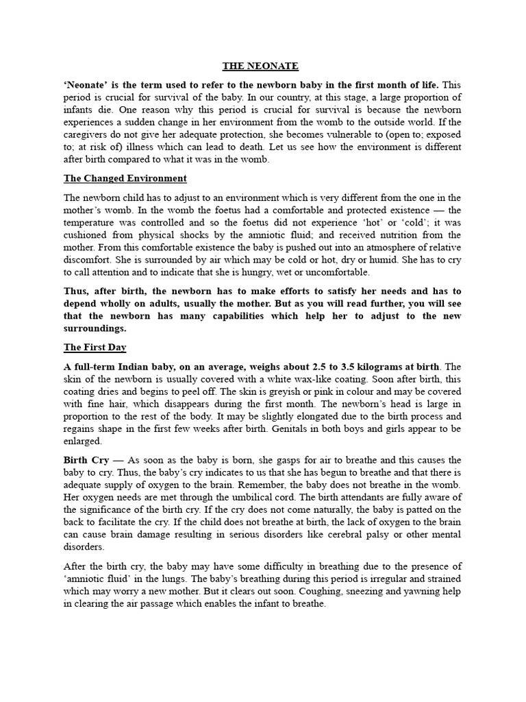 Capacities of Neonate | PDF | Infants | Taste