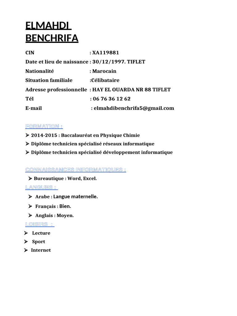 CV Mahdi Benchrifa | PDF